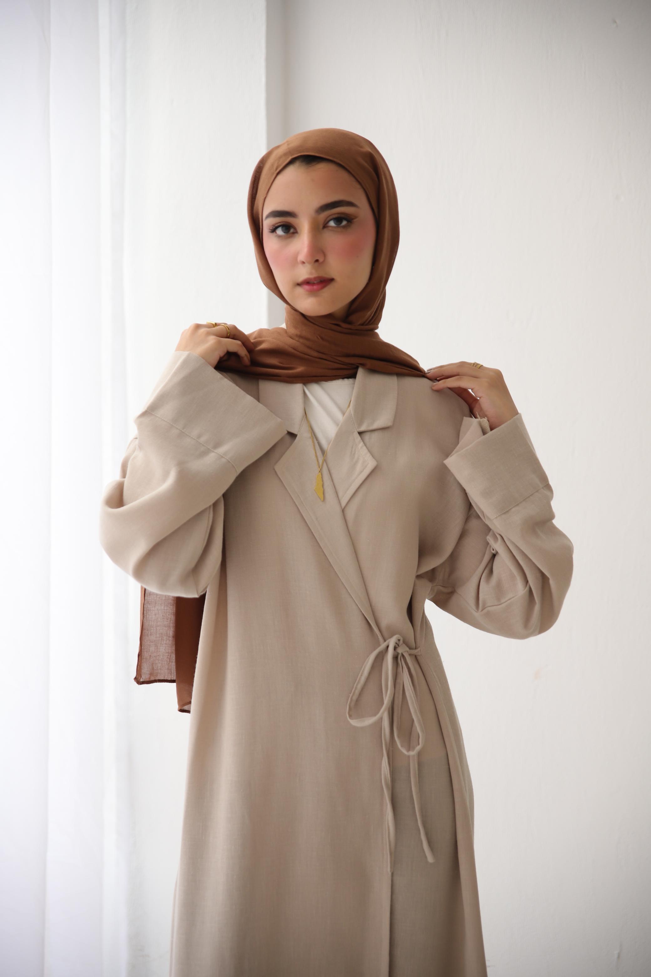 Collared Wrap Dress - Beige – Hijabi Picks